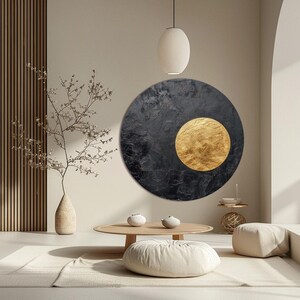 Circle Textured Wall Art Round Black Textured Art Wabi Sabi Japandi ...