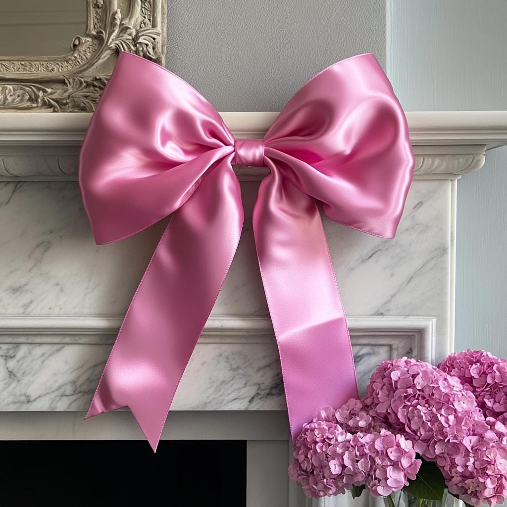 Pink Satin Bow Kids Room Wall Decor Nursery Wall Bow Large Bow Wall ...