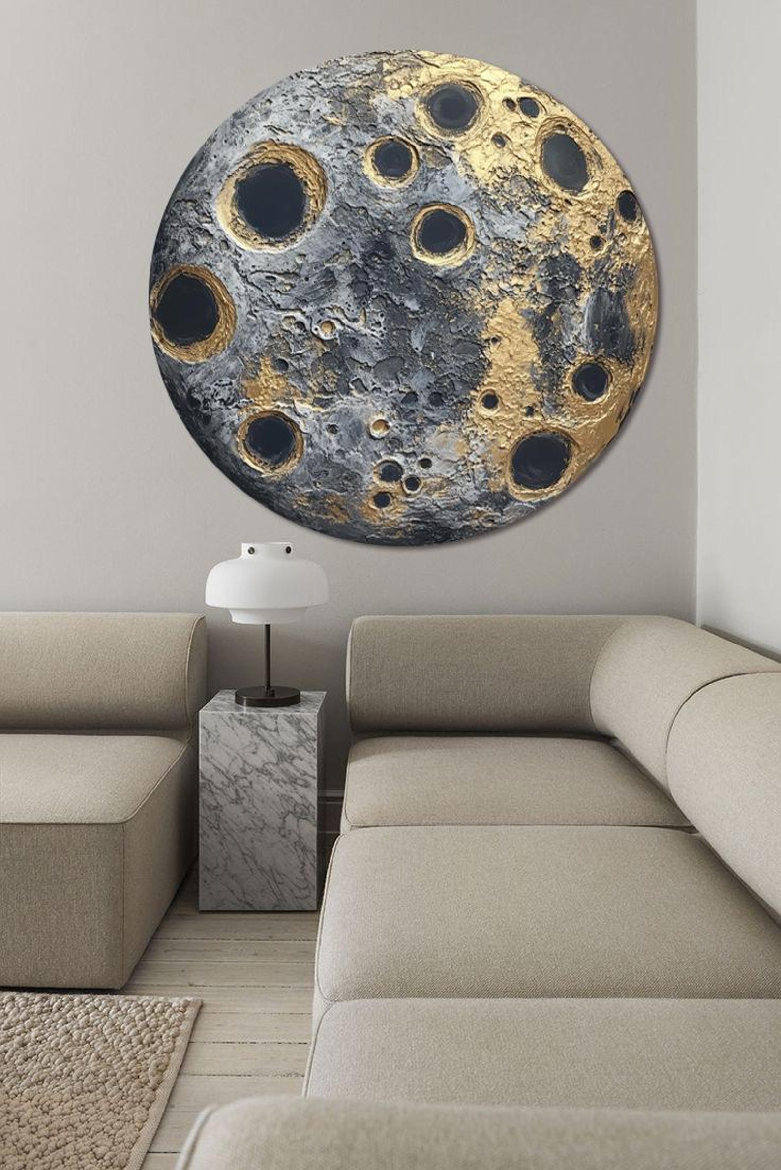 Moon Wall Art Circular Plaster Wall Art Sculptural Round 3D Artwork ...