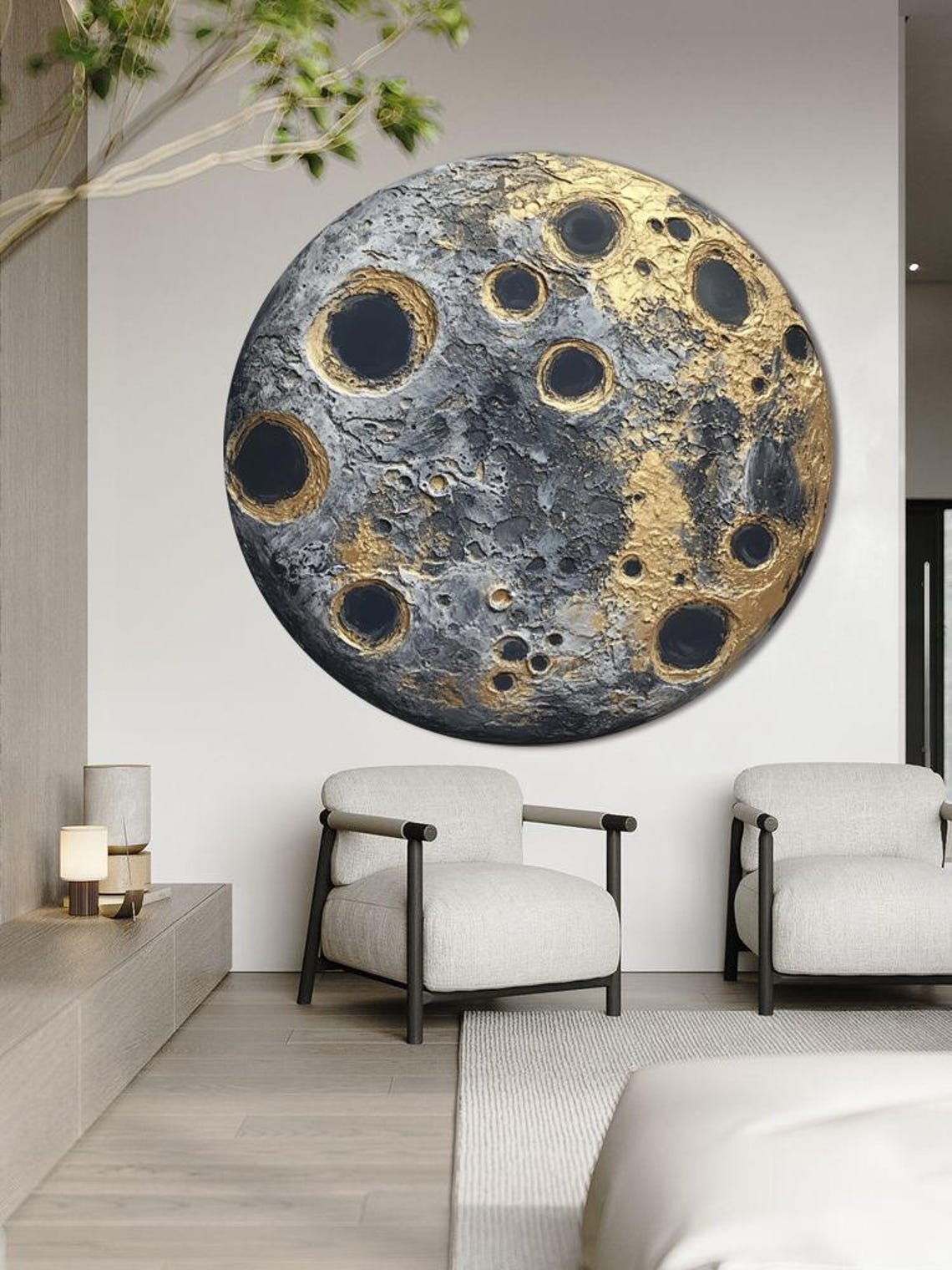 Moon Wall Art Circular Plaster Wall Art Sculptural Round 3D Artwork ...
