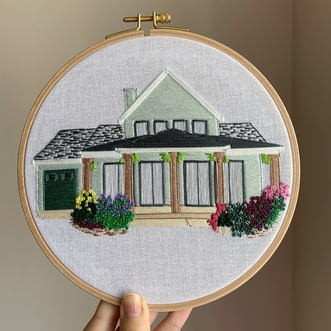 Hand Stitched House Portrait Custom House Embroidery Home Portrait From ...