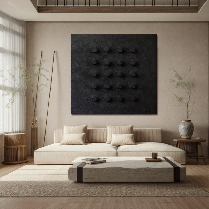 Stretched Black 3D Textured Wall Art Modern Geometric Sculpture ...