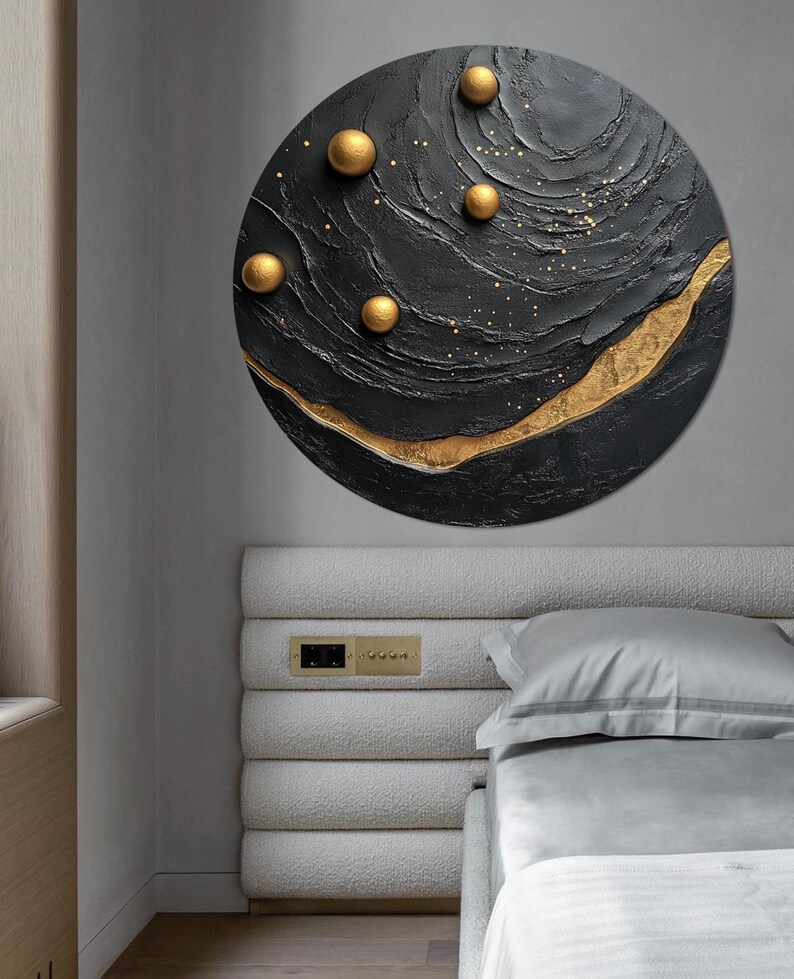 Large Black Circle Art Black Circle Textured Wall Art Circle Black ...