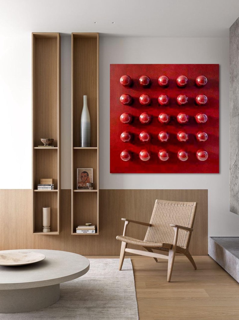 3D Red Wall Art Modern Abstract Sculpture Contemporary Red Painting ...