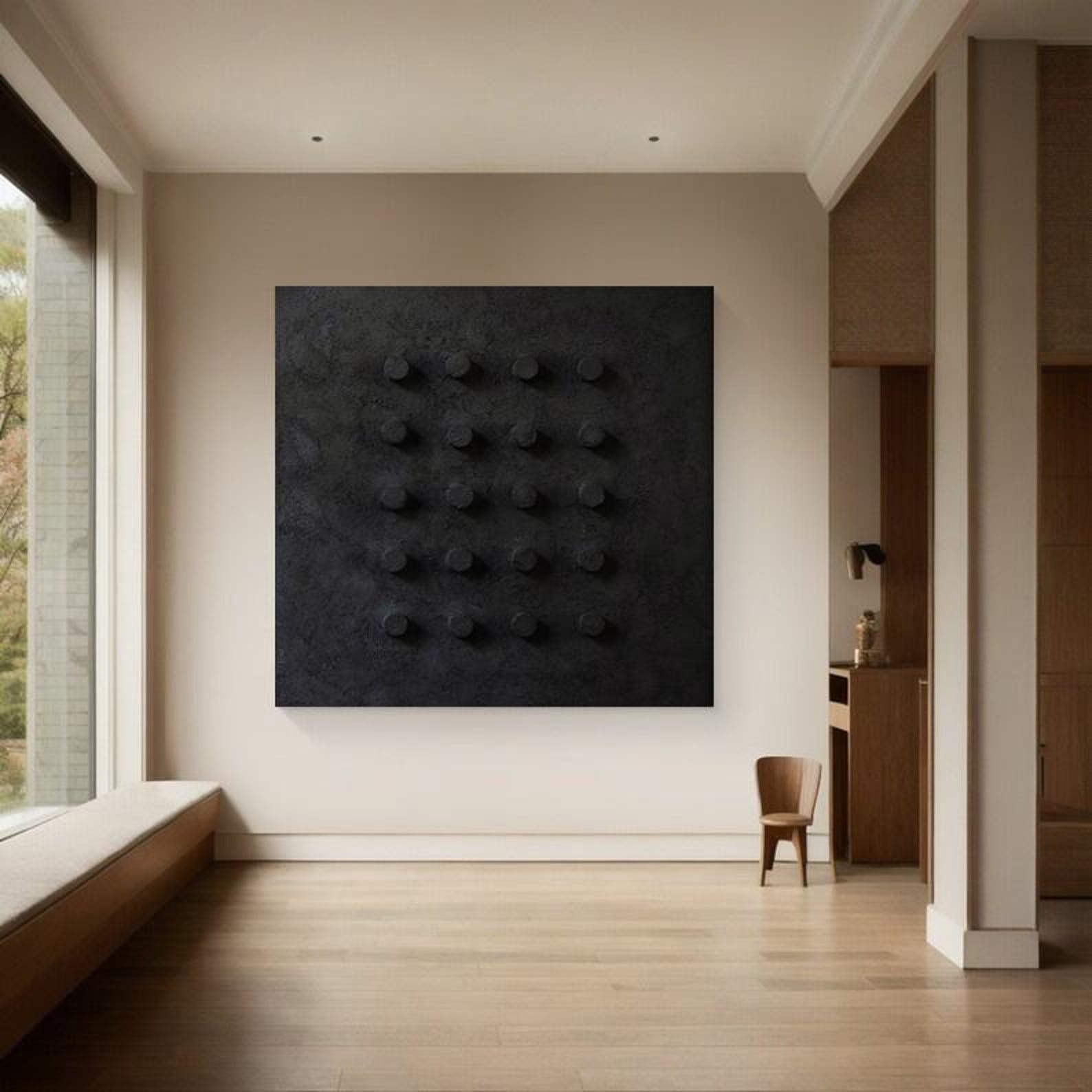 Stretched Black 3D Textured Wall Art Modern Geometric Sculpture ...