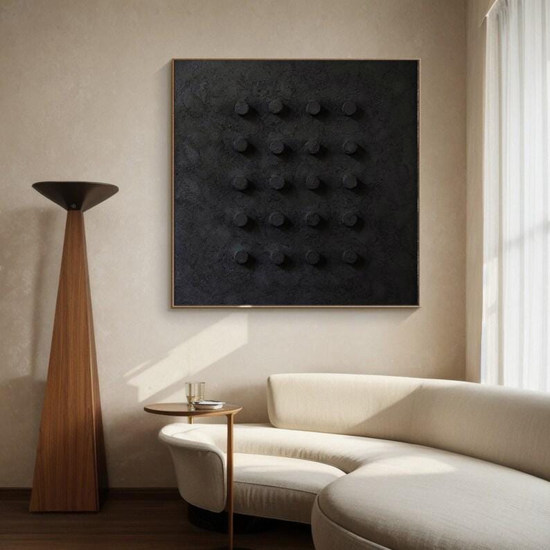 Stretched Black 3D Textured Wall Art Modern Geometric Sculpture ...