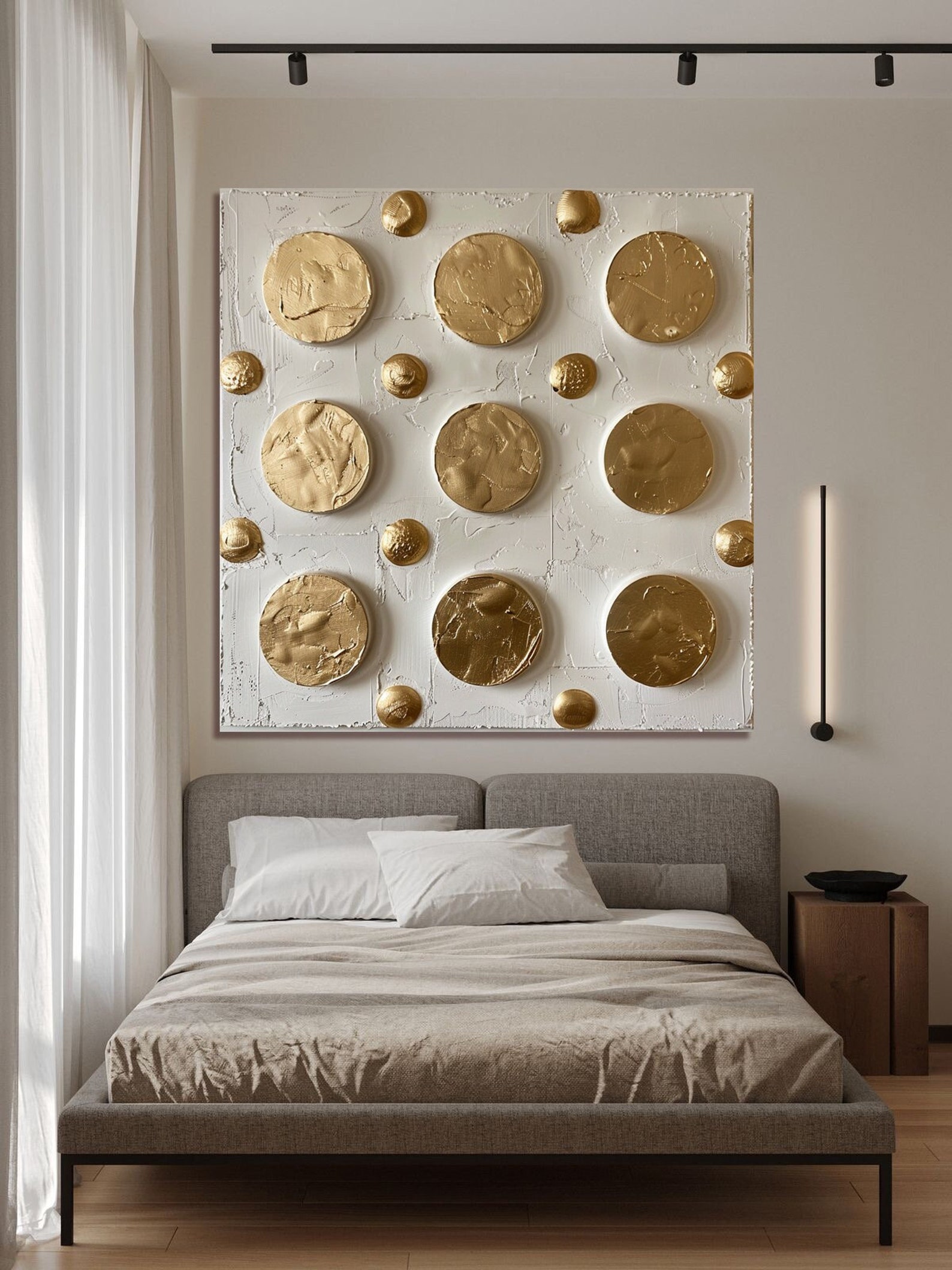 3D Relief Textured Wall Art White Abstract Sculpture Painting Gold ...
