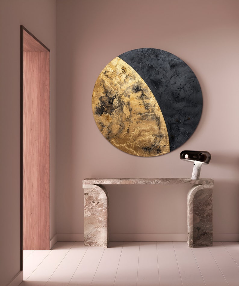 Minimalist Abstract Black Round Painting Textured Art on Canvas Large ...