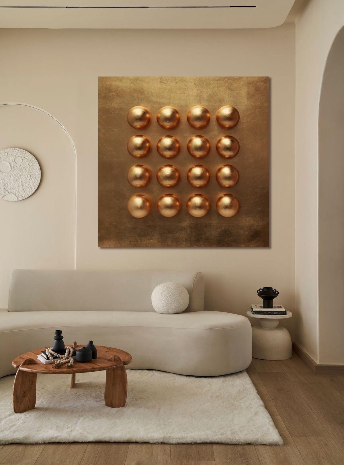 Gold 3D Sphere Wall Art Modern Sculptural Canvas Painting Luxury ...