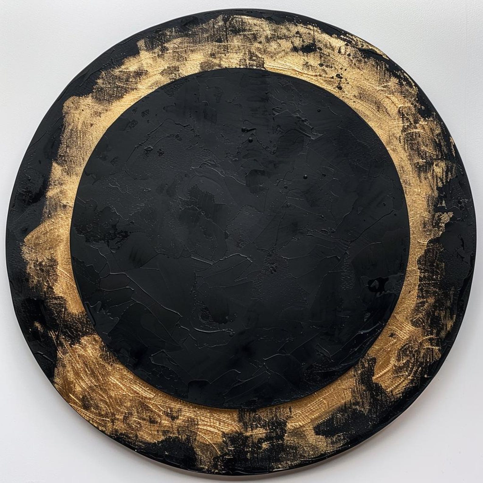 Metallic Abstract Art Large Black Circle Abstract Painting Circle Black ...