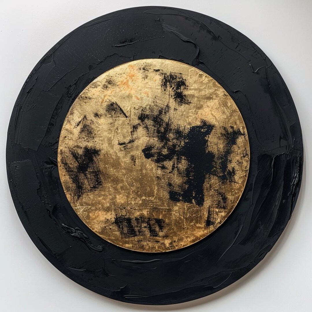 Large Black Circle Abstract Painting Circle Black Abstract Art Golden ...