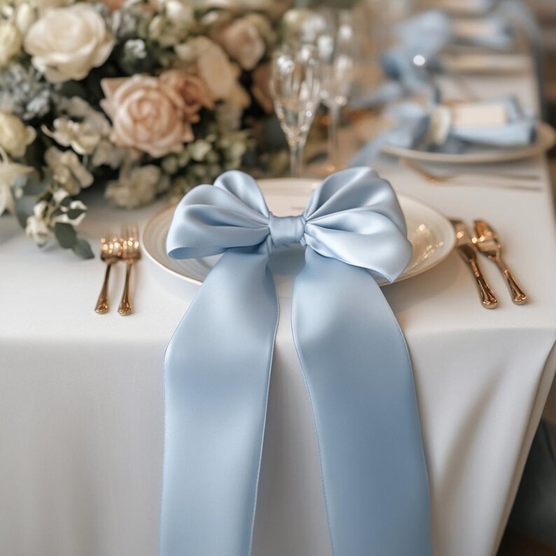 Blue Satin Bow Wedding Decor Nursery Decor Light Blue Bow Newborn Baby ...