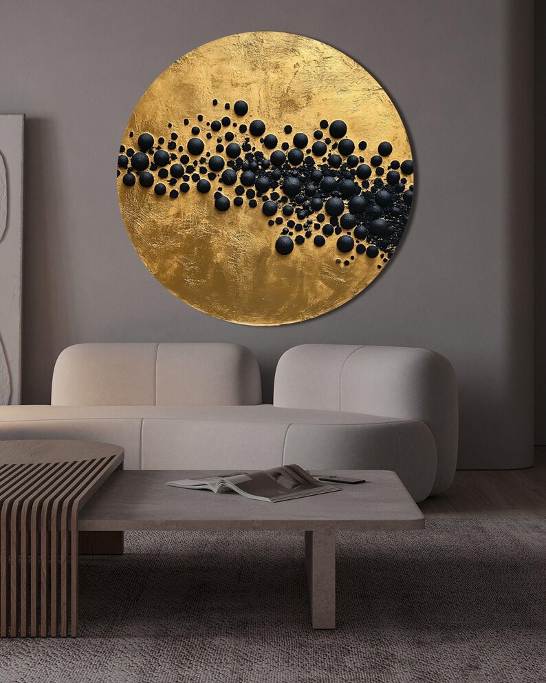 Gold Textured Wall Art Circle Art Black Gold Abstract Art Circle ...