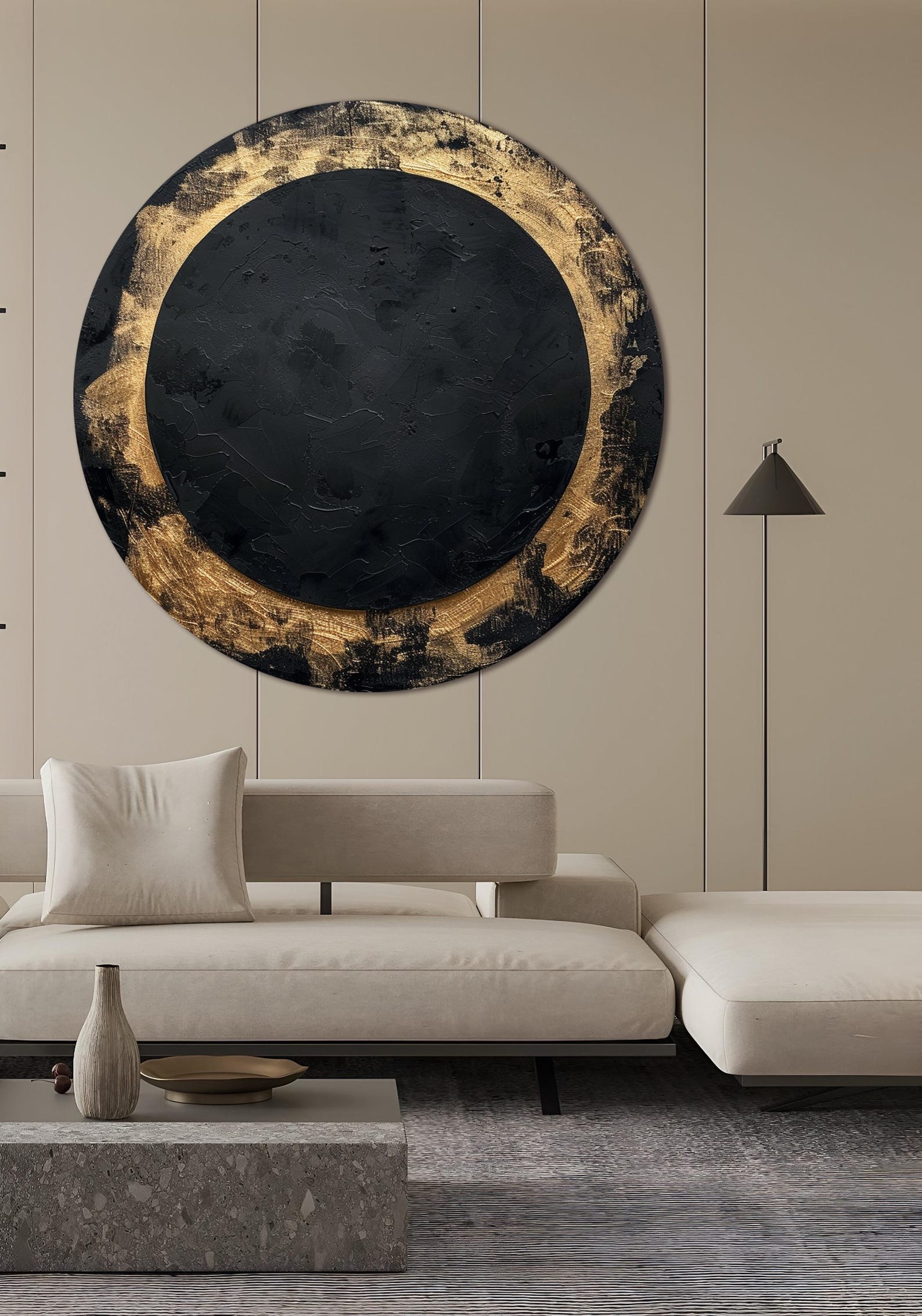 Metallic Abstract Art Large Black Circle Abstract Painting Circle Black ...