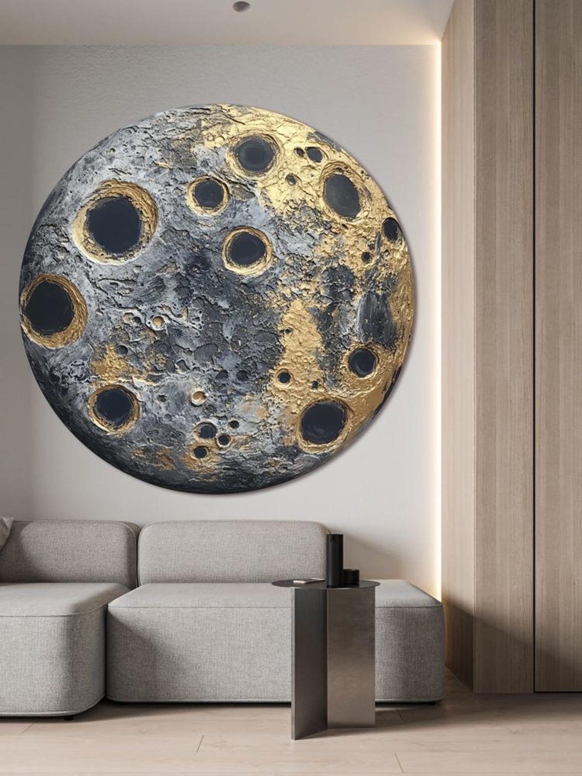 Moon Wall Art Circular Plaster Wall Art Sculptural Round 3D Artwork ...