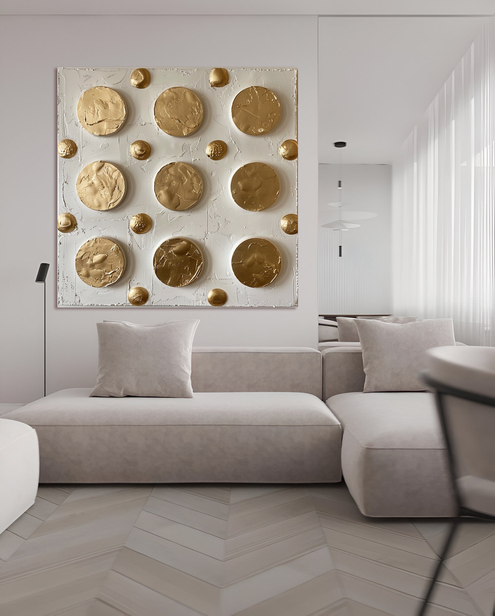 3D Relief Textured Wall Art White Abstract Sculpture Painting Gold ...