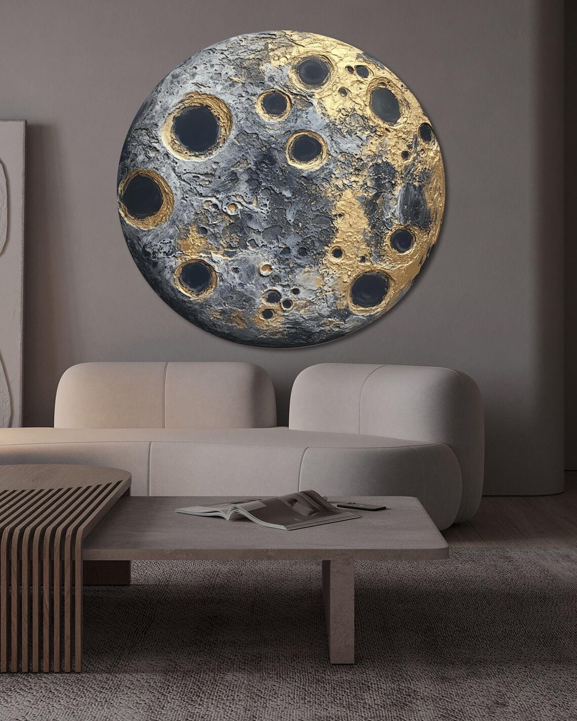 Moon Wall Art Circular Plaster Wall Art Sculptural Round 3D Artwork ...