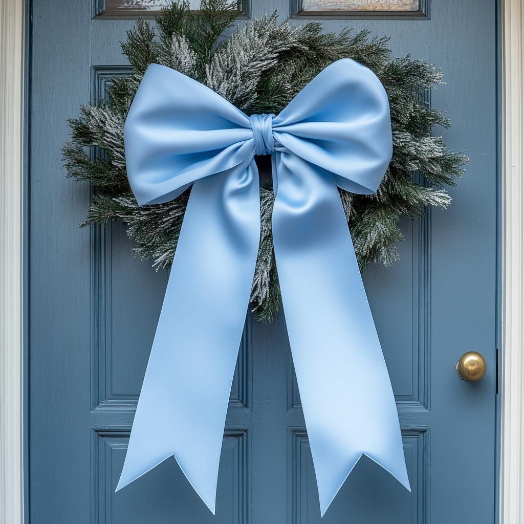 Blue Satin Bow Wedding Decor Nursery Decor Light Blue Bow Newborn Baby ...