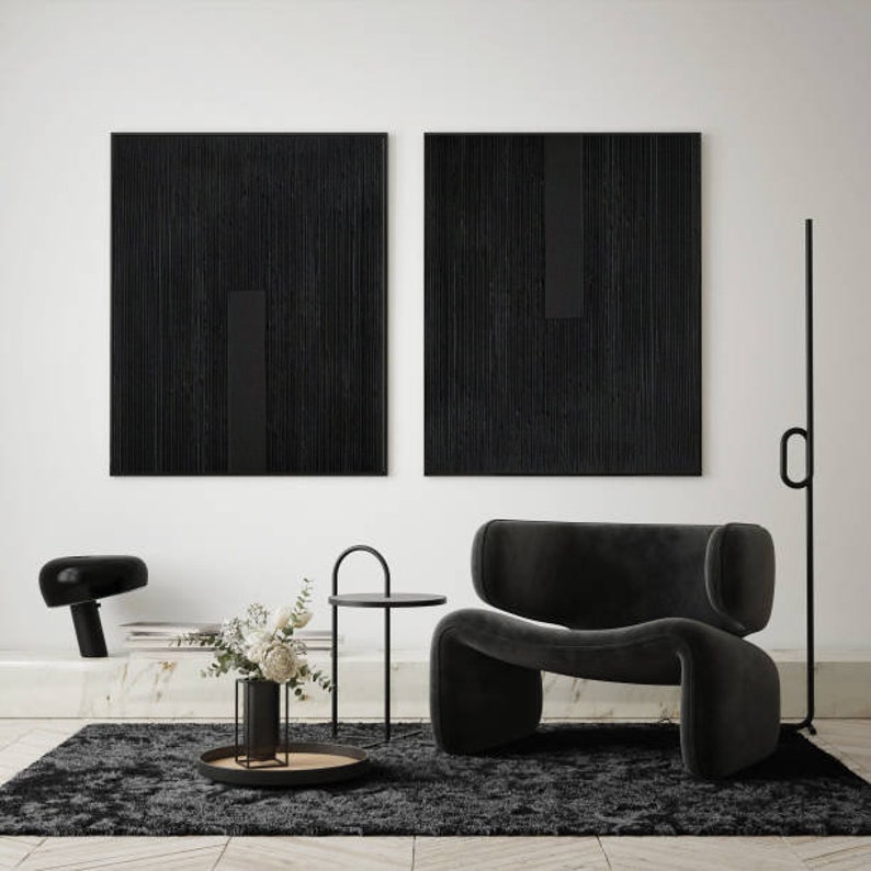 Set of 2 Black Plaster Pieces Rich Textured Plaster Art - Etsy