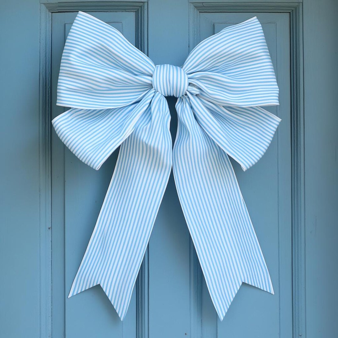 Blue Large Fabric Candy Stripe Bow Extra Large Bow Striped Cotton Bow ...