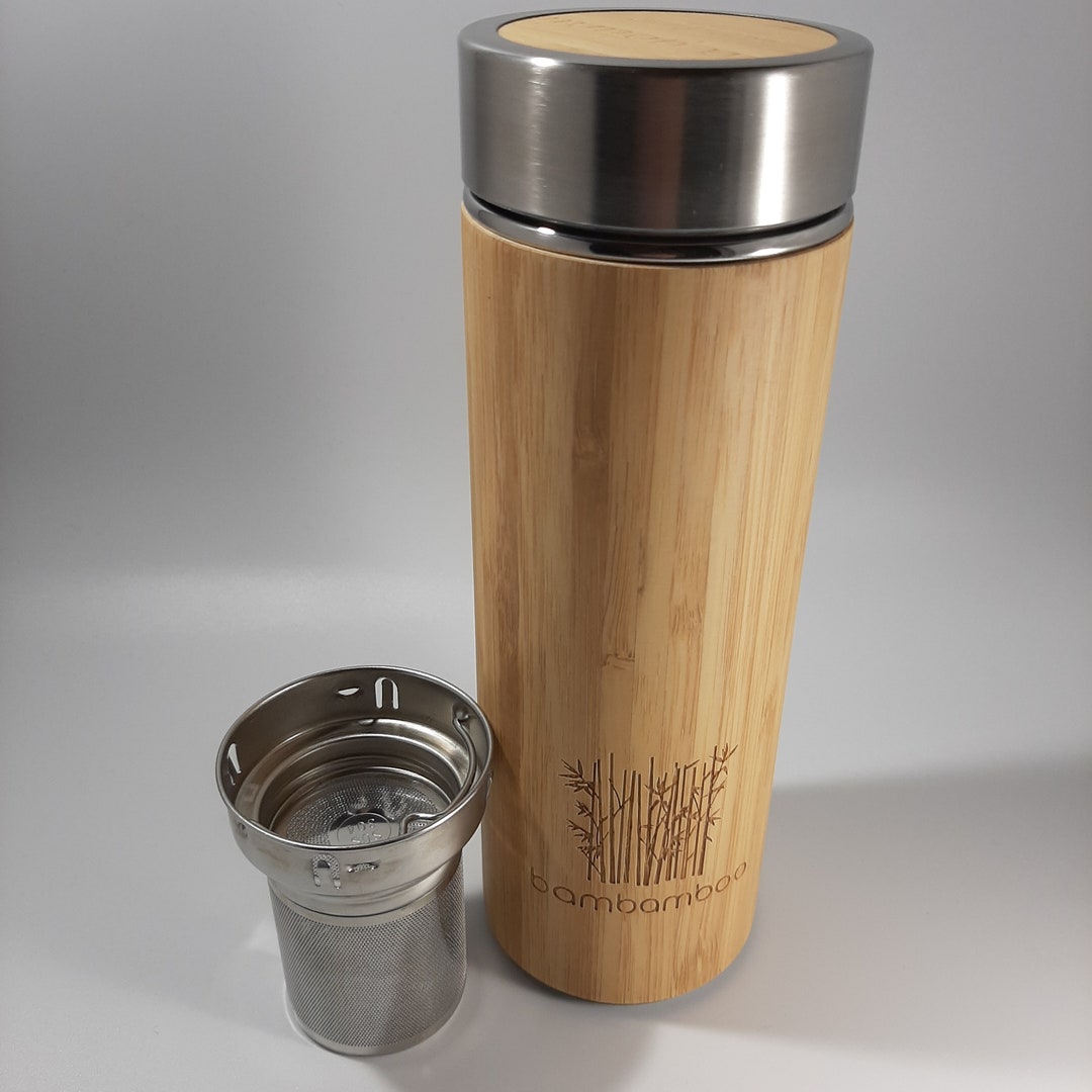Customizable 420ml Thermos Flask in Bamboo and Stainless Steel With Tea ...