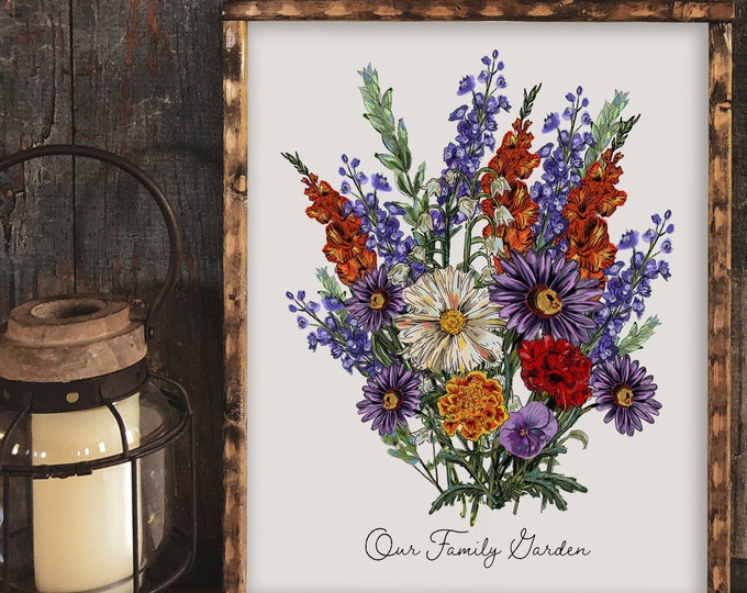 Birth Flower Family Bouquet Print, Custom Birth Flower Print, Family ...
