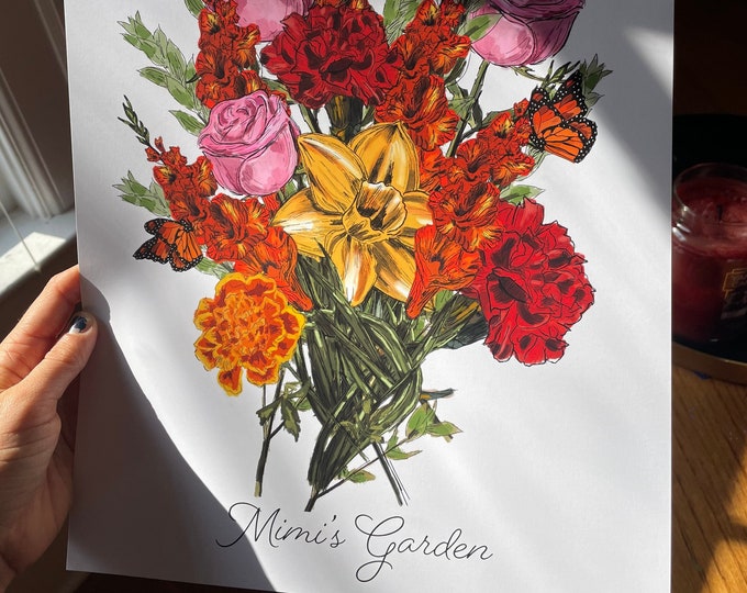 Birth Flower Family Bouquet Print, Custom Birth Flower Print, Family ...