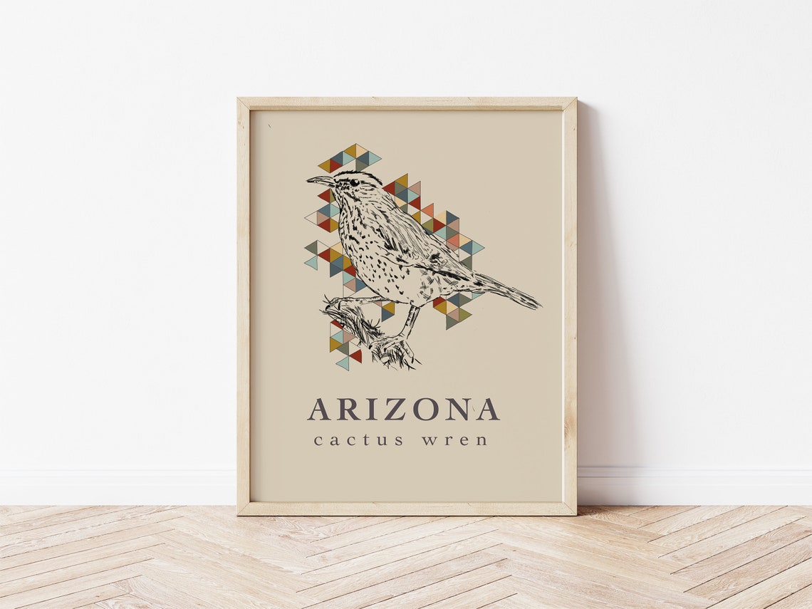 Arizona Art Print Arizona State Bird Cactus Wren Print - Etsy