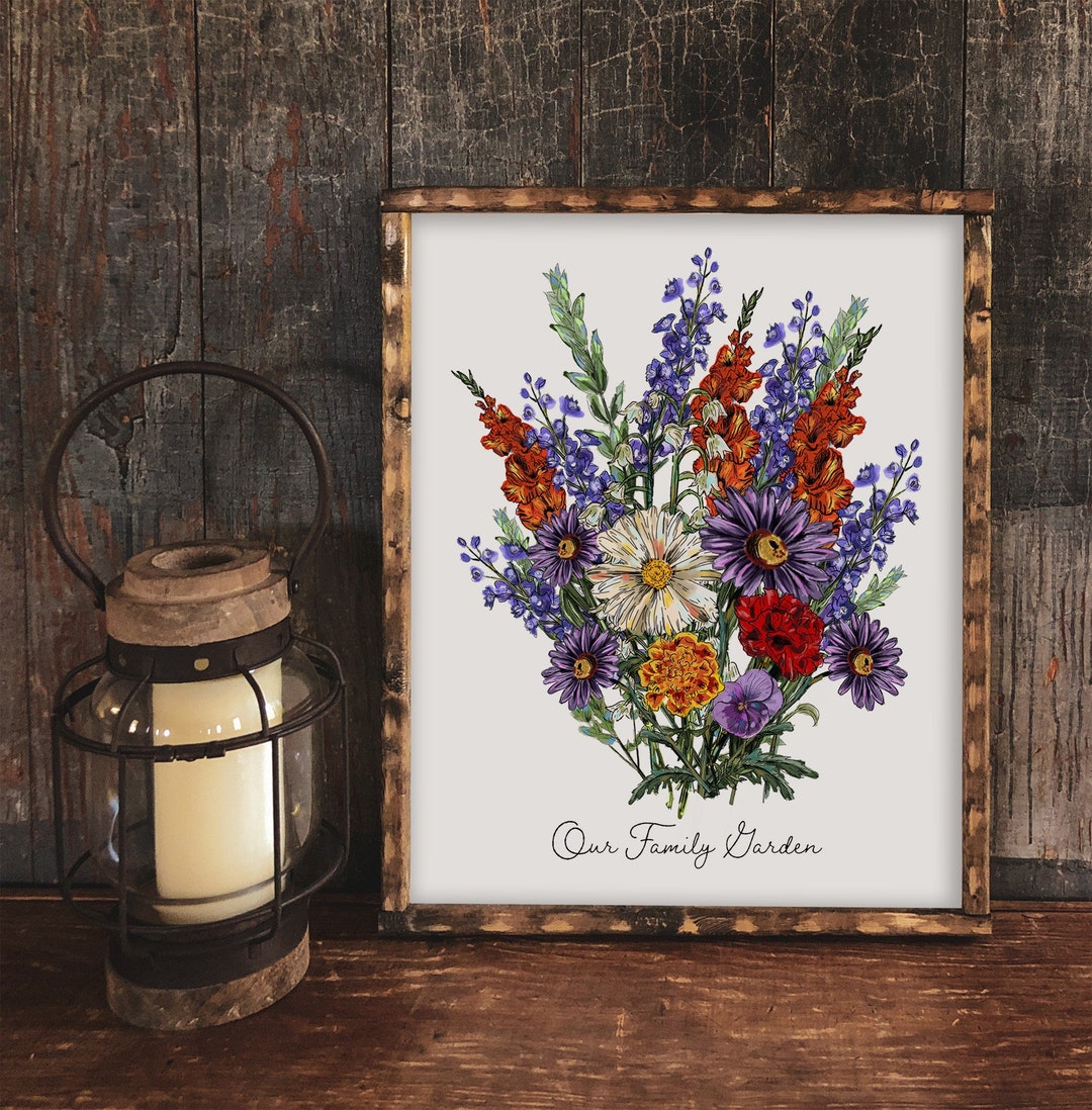 Birth Flower Family Bouquet Print, Custom Birth Flower Print, Family ...