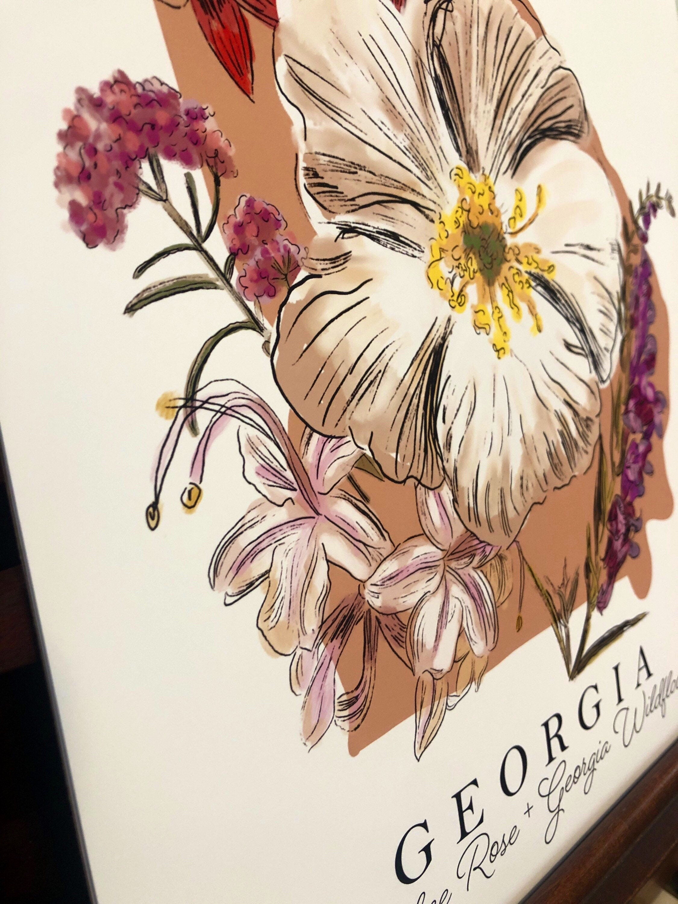 Georgia Art Print Georgia State Flower Cherokee Rose Georgia | Etsy