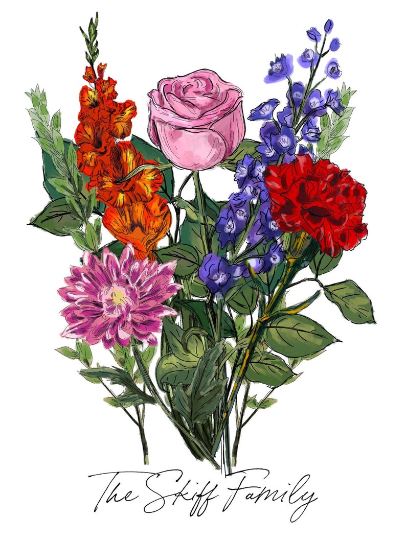 Birth Flower Family Bouquet Print Custom Birth Flower Print - Etsy