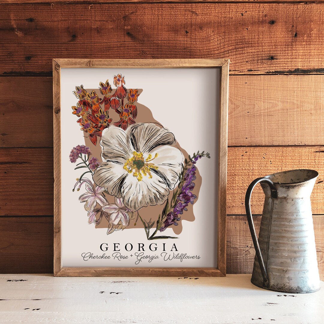 Georgia Art Print, Georgia State Flower Cherokee Rose, Georgia ...