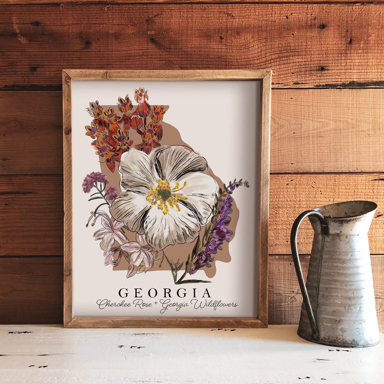 Georgia Art Print Georgia State Flower Cherokee Rose Georgia | Etsy