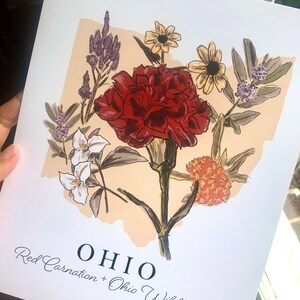 Ohio State Flower Art Print Red Carnation & Ohio Wildflowers | Etsy