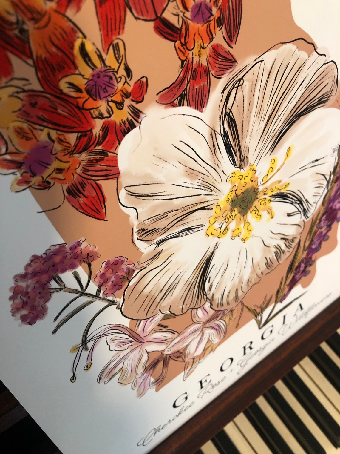 Georgia Art Print Georgia State Flower Cherokee Rose Georgia | Etsy