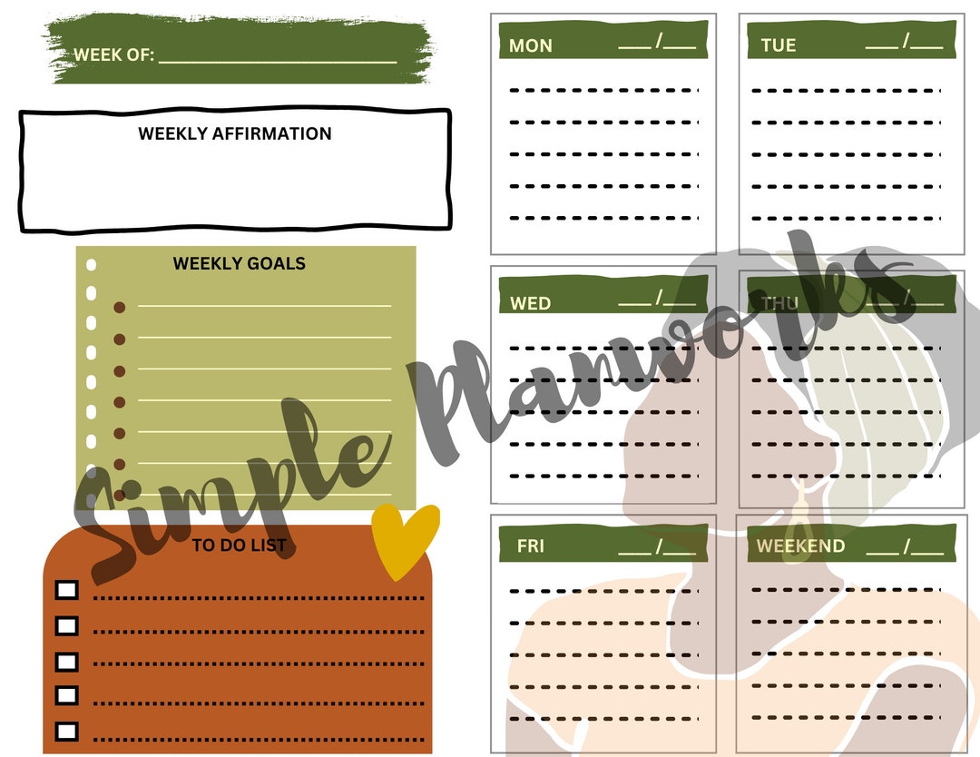 Digital and Printable Weekly Planner in Green and Brown Neutrals - Etsy