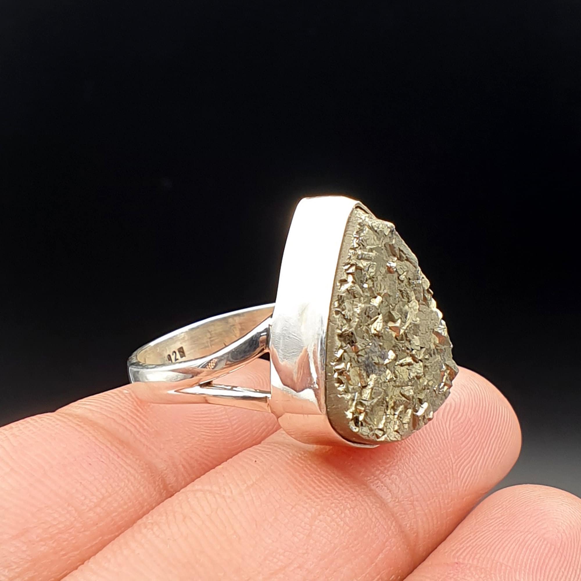 Raw Pyrite Ring 925 Sterling Silver Pyrite Druzy Ring Iron | Etsy