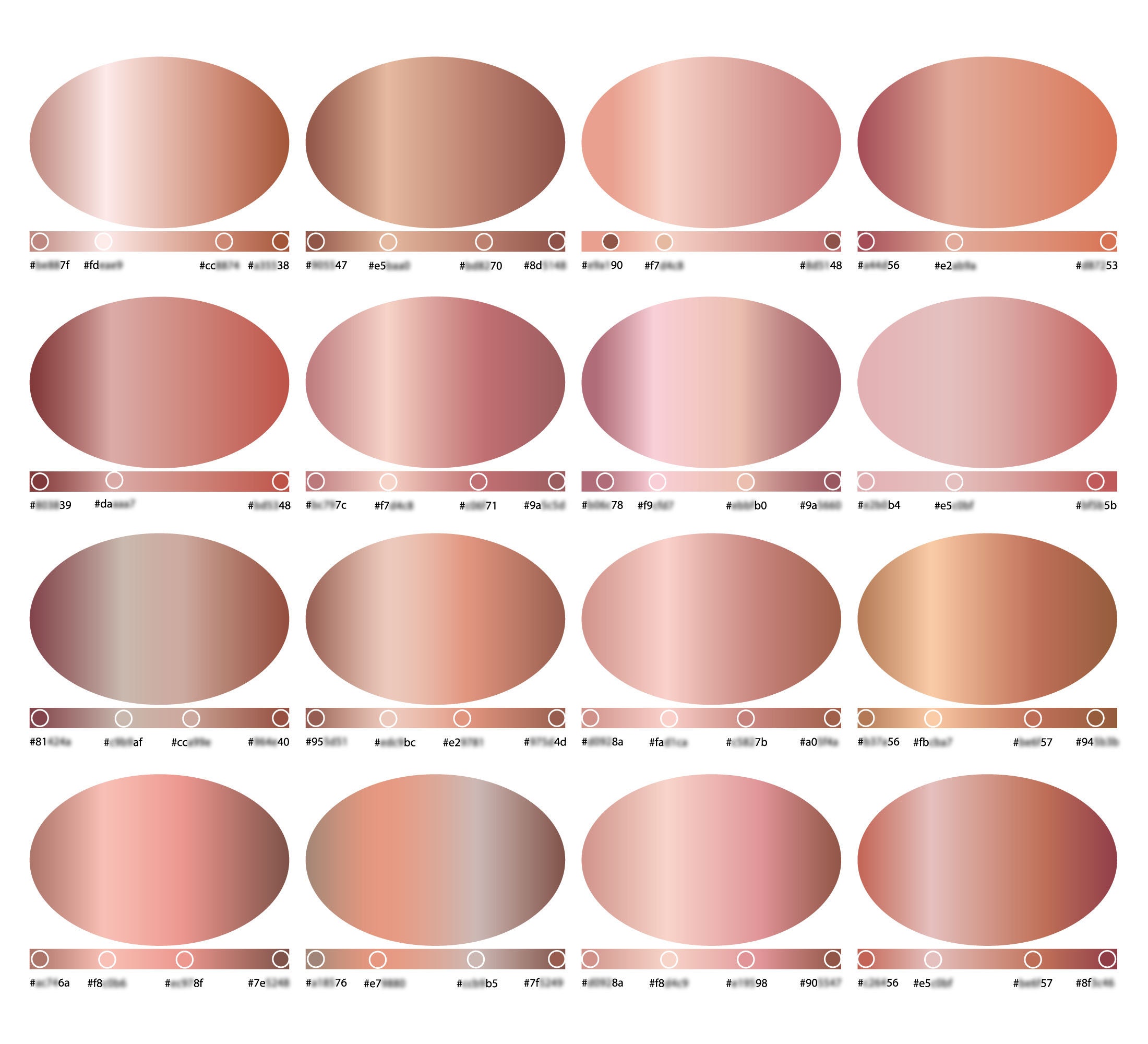 16 Rose Gold Gradient Swatches. Metallic Rose Gold Gradient Preset ...