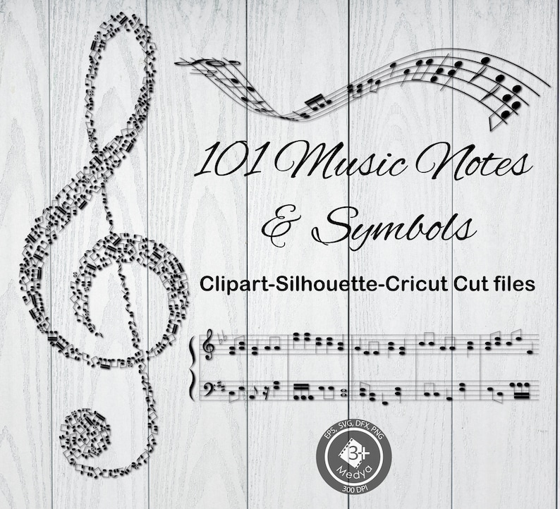 101 Music Notes & Symbols Clipart. Music Notes Silhouette Png Svg Files ...