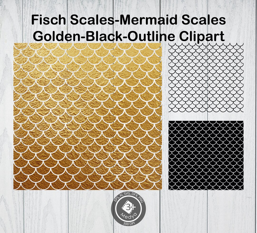 Fish Scales Clipart. Golden Mermaid Scales Clipart. Black & Outline ...