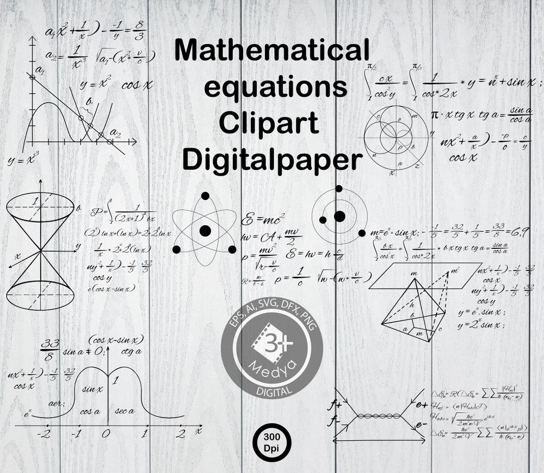 Math and Physics Equations Clipart. Silhouette Equations Digitalpaper ...