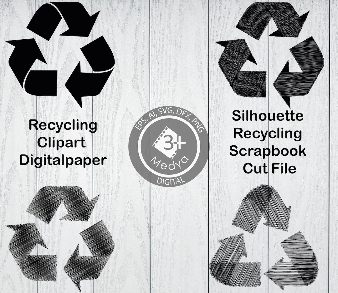 Recycling Clipart. Silhouette Recycling Digitalpaper. Instant Digital ...