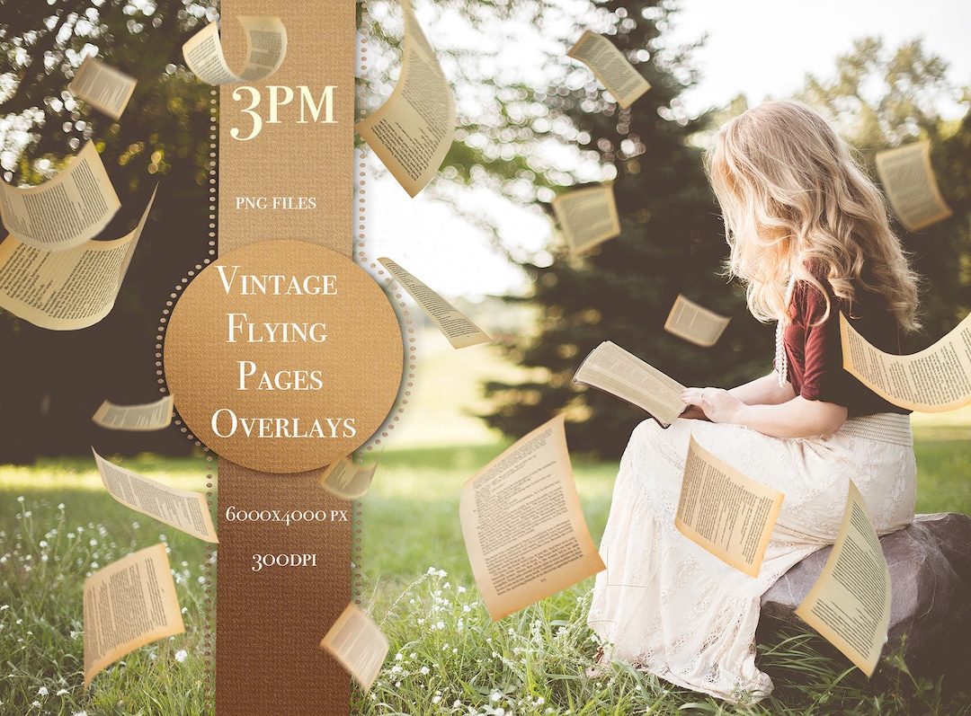 Vintage Flying Book Pages Overlay for Backdrop, Book Overlays, Old Book ...