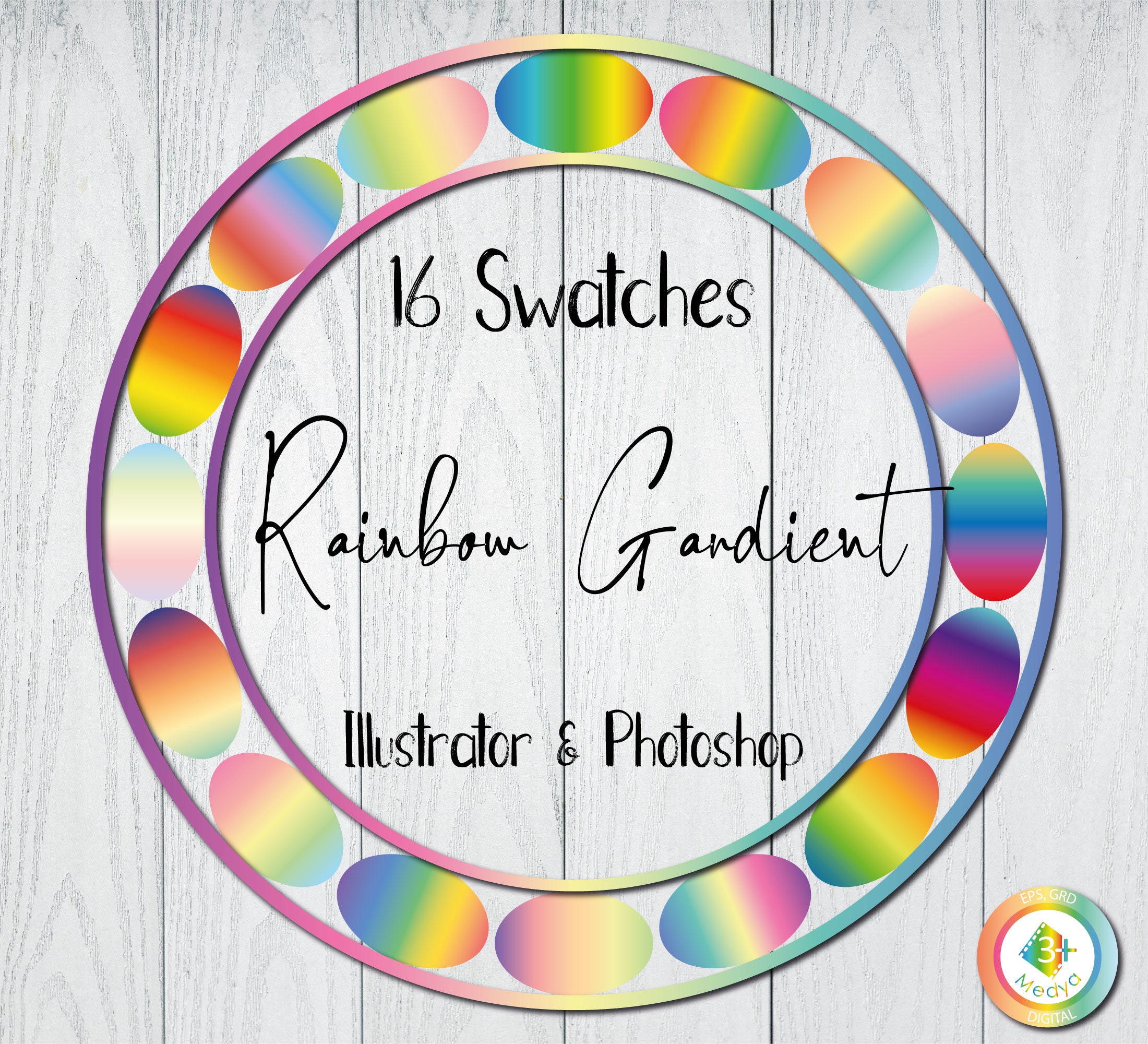 16 Rainbow Gradient Swatches. Bright and Pastel Colors Gradient ...