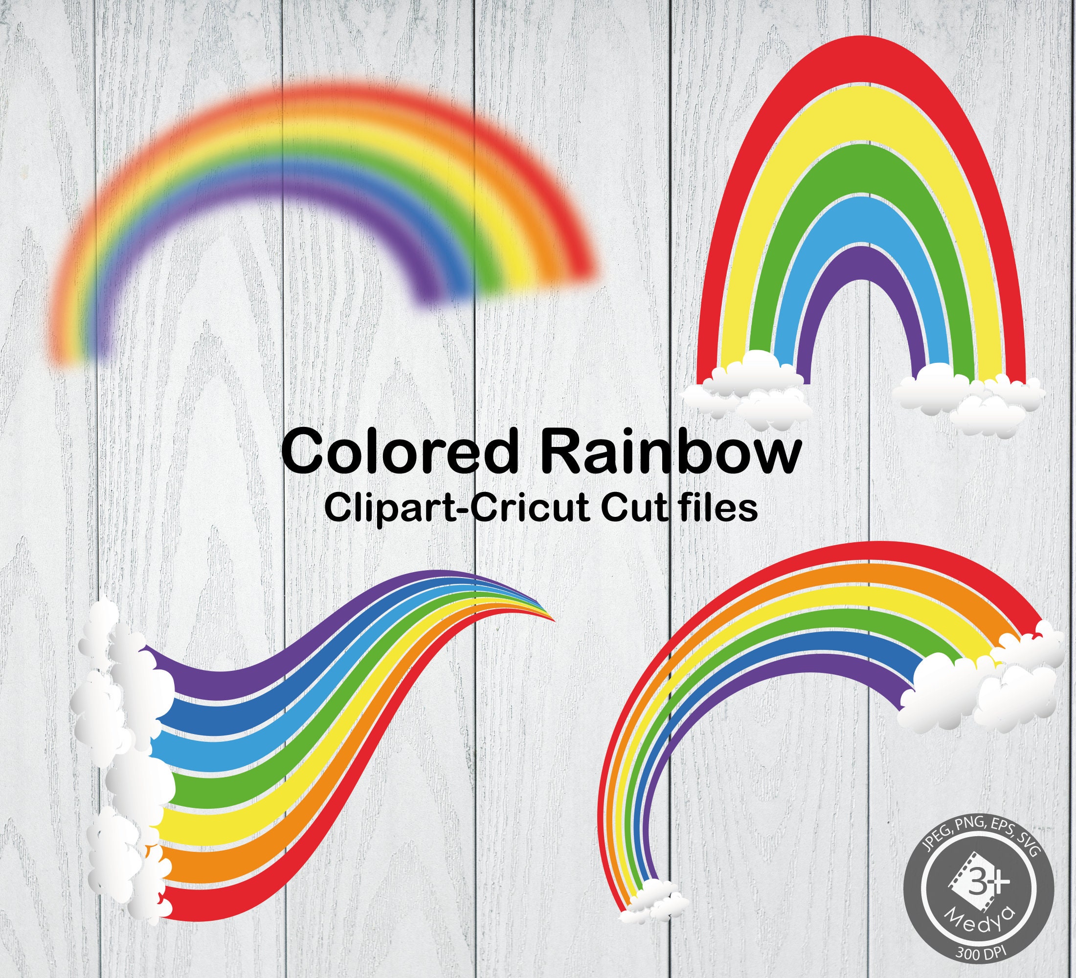 4 Bright Colored Rainbow Clipart. Transparent Background - Etsy