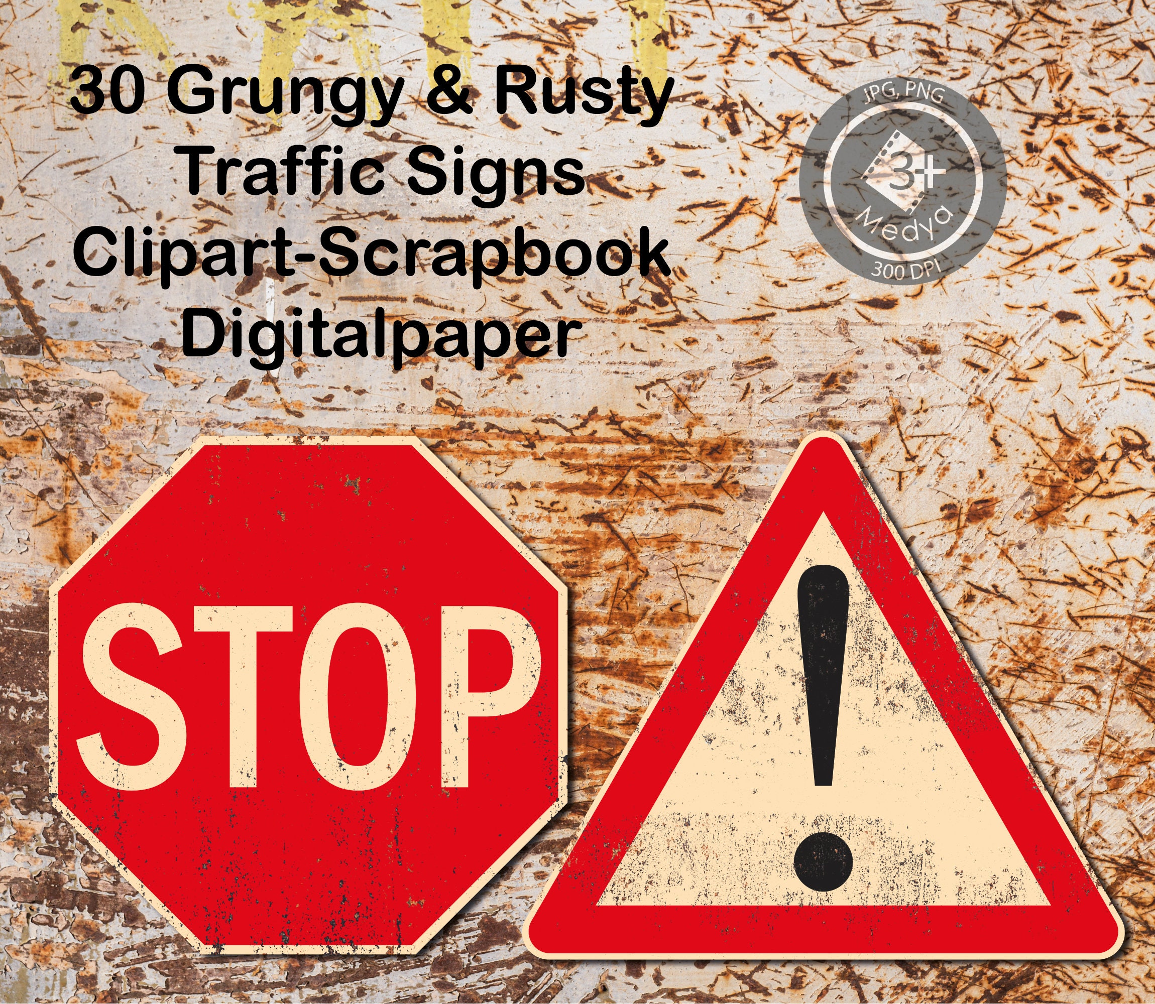 Grungy Traffic Sign Clipart. Stained Road Signs Digitalpaper. - Etsy