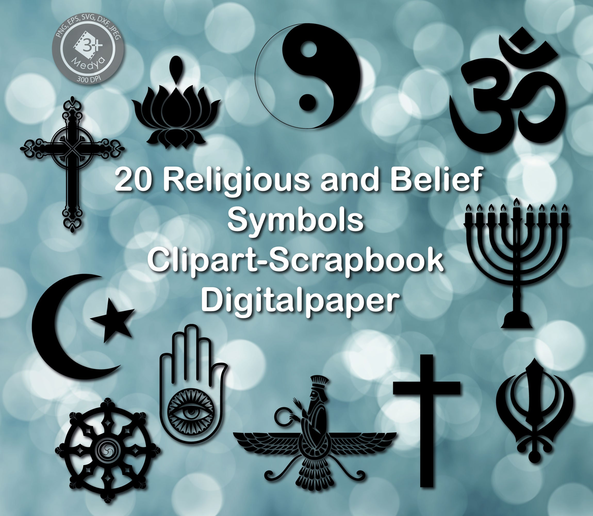 20 Religious Symbol Clipart. Belief Icon Set Scrapbook. Faith Elements ...