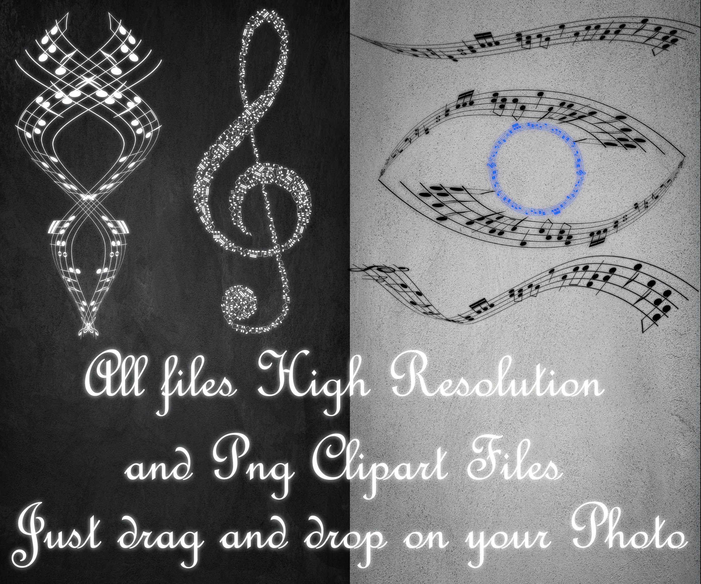 21 Music Notes Pattern Overlays, 30 Single Notes Black and White Colors ...