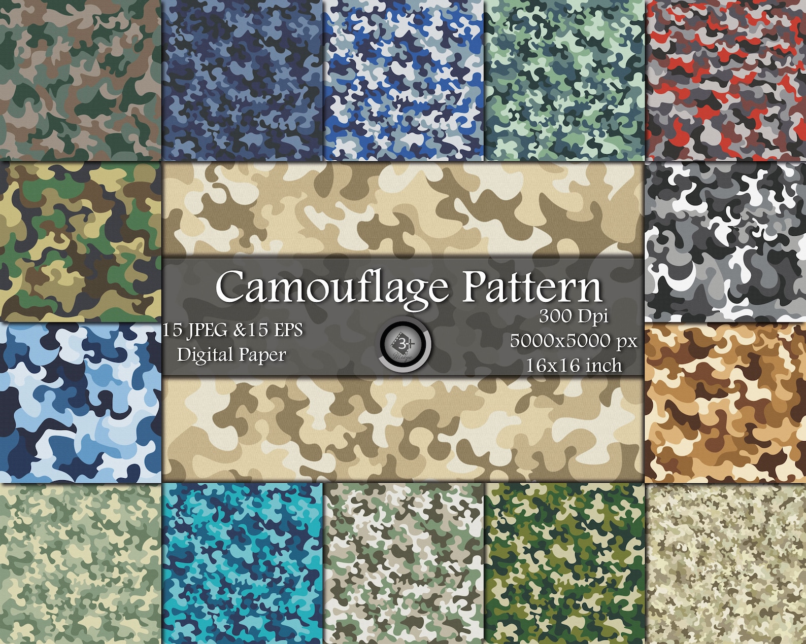 15 Realistic Camouflage Pattern and Background. Seamless Millitary ...