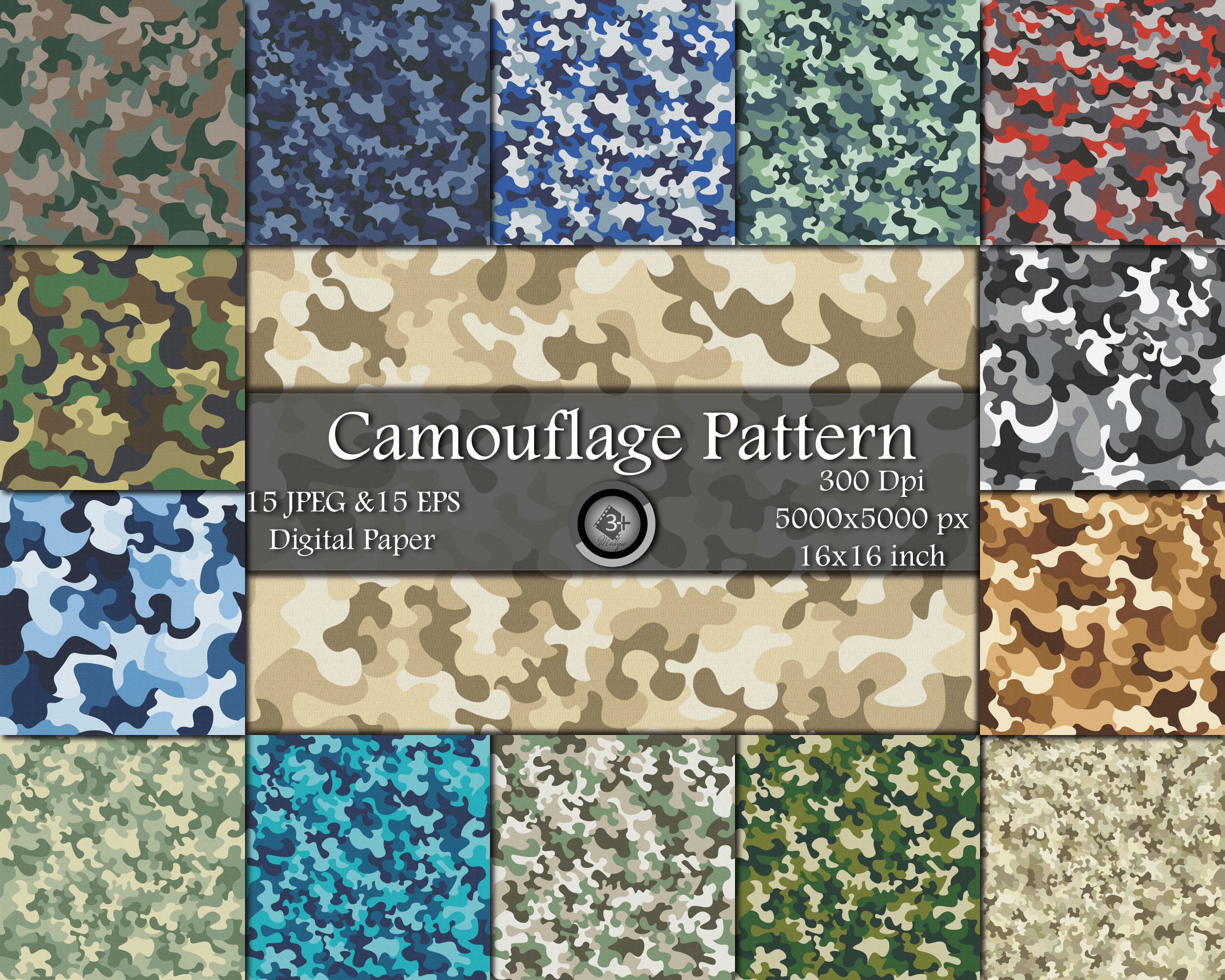 15 Realistic Camouflage Pattern and Background. Seamless Millitary ...
